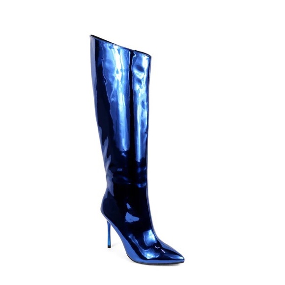 Shoes | Metallic Blue Boots | Poshmark